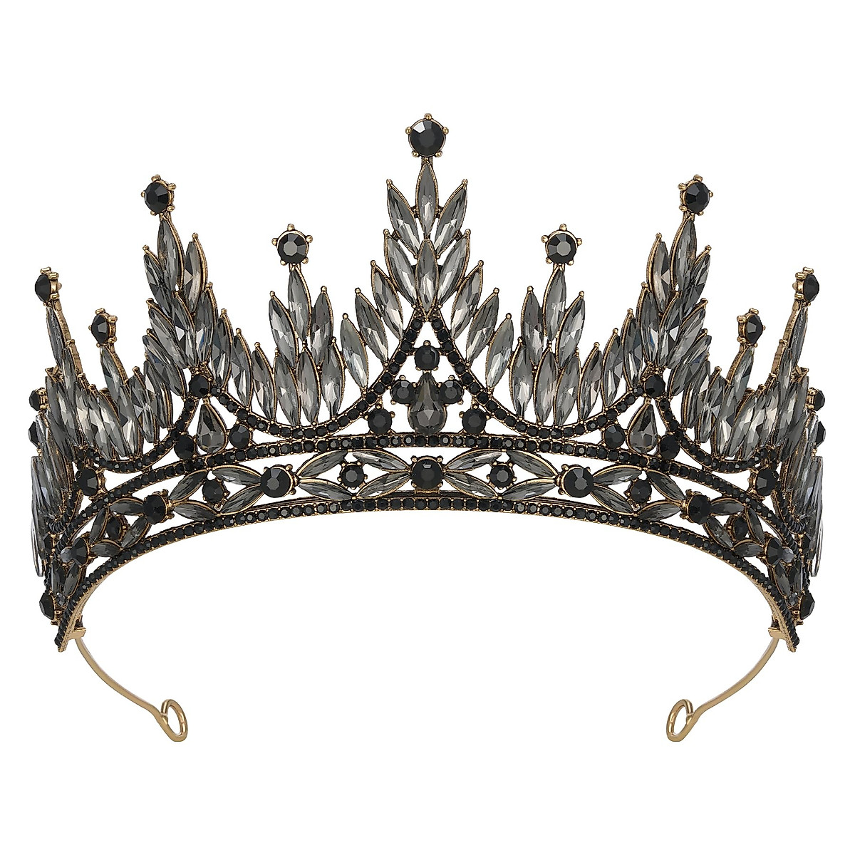 SWEETV Black Tiara Crown for Women, Gothic Wedding Tiara, Crystal Queen Crown, Costume Hair Accessories for Birthday Prom Quinceanera Celebration,Trinity