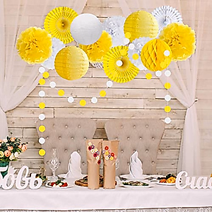ANSOMO Yellow and White Party Decorations for Birthday Bridal Baby Shower Wedding Graduation Sunflower Wall Hanging Décor Tissue Pom Poms Paper Fans Lanterns