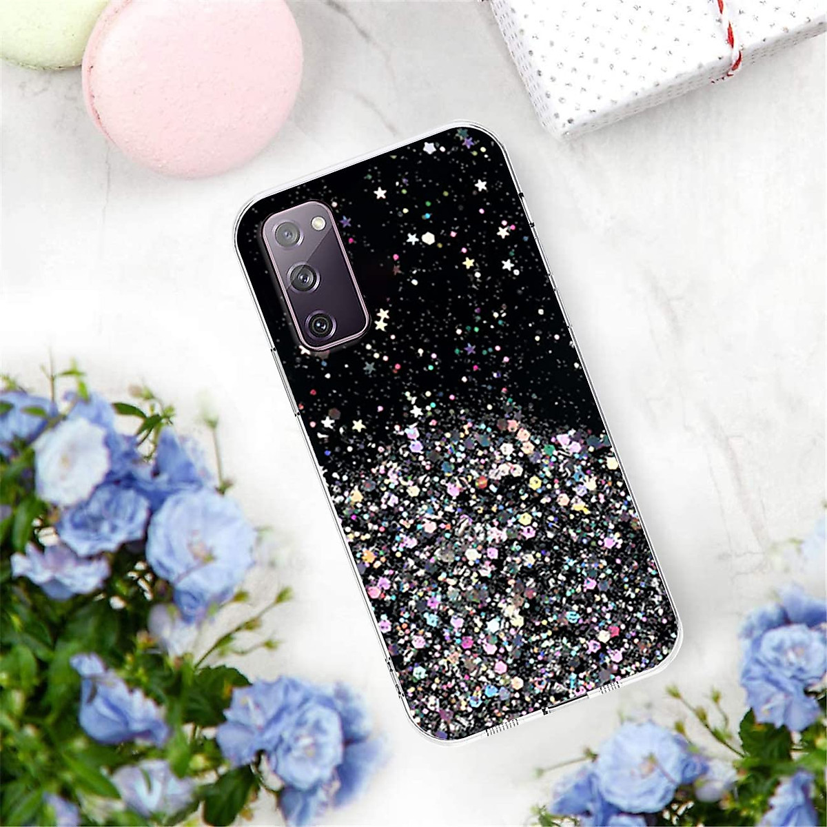 for Samsung Galaxy S20 Case Silicone，Clear Samsung S20 5G Phone Case Speck, Ultra Slim 0.3mm Soft Shockproof Protective Glitter Cute Phone Cover for Women Green (Black)