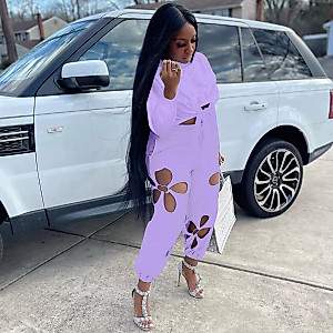 Sweat Suits for Womens 2 Piece Workout Set Sweatpants and Knot Front Tops Fall Outfits Purple