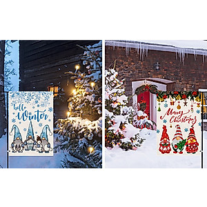 Gnome Seasonal Garden Flags, Small Welcome Gnome Garden Decor Yard Flag Set of 12 Double Sided Printed, Spring Easter Flags Decor for Outdoor Decorations,Holiday Garden Flags for All Seasons 12x18