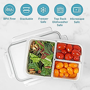 carrotez Food Storage Container with 3 Removable Compartments, Food Prep Container with Airtight Lids, Portion Control Container, Reusable, BPA Free, 6.3 Cup (1500ml)