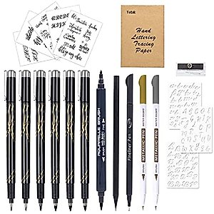 Tebik Calligraphy Pens Set, 22 Pack Hand Lettering Pens Kit, Calligraphy Markers with for Beginners Writing, Journaling, Signature, Art Drawing, Illustrations, Card Making, Design