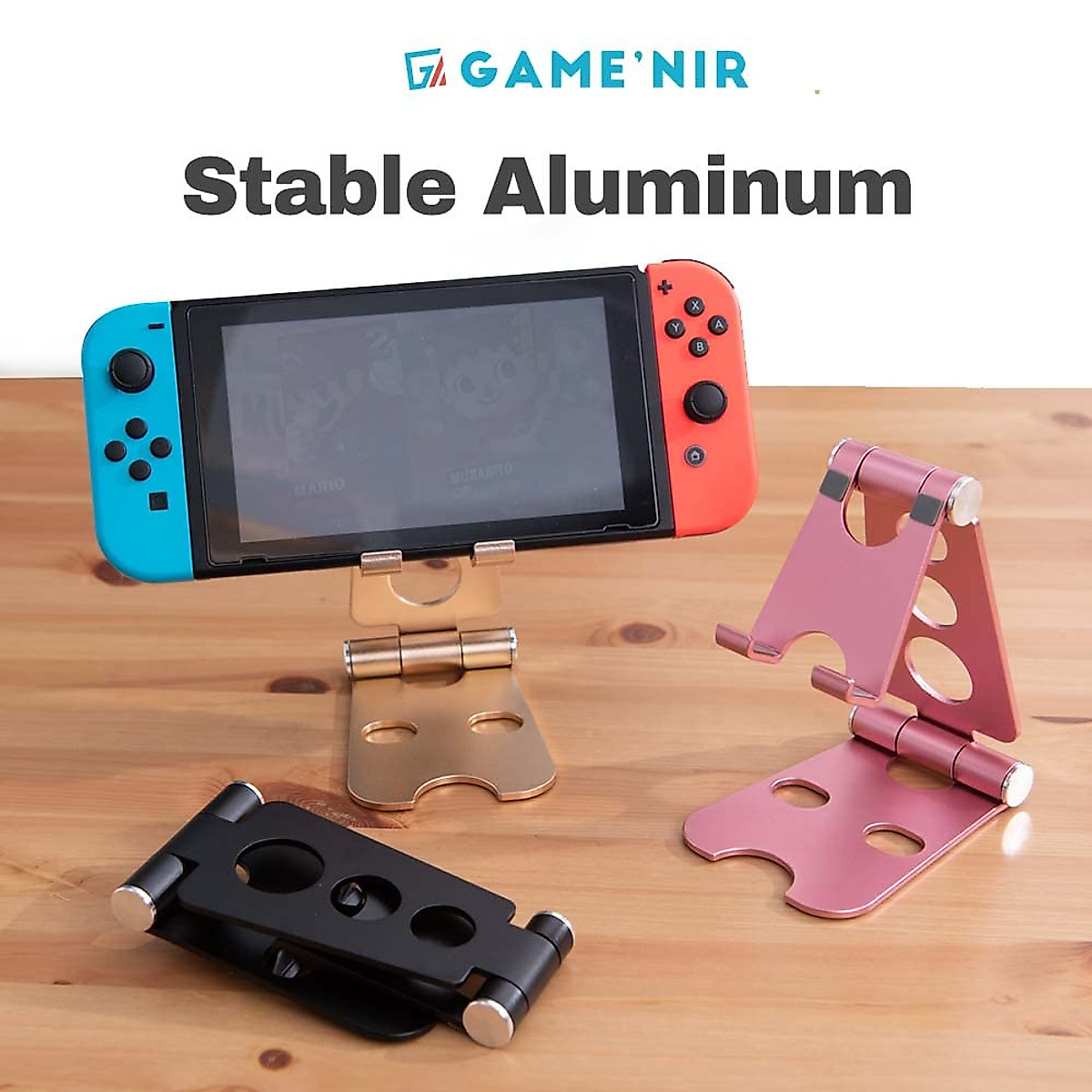 GAME'NIR Multi-Angle Adjustable Compact Metal Foldable Holder Stand for Nintendo Switch, iPad, iPhone, Samsung Galaxy, Google Nexus, Switch Stand, tablet stand holder, Mobile phone holder stand, BLACK