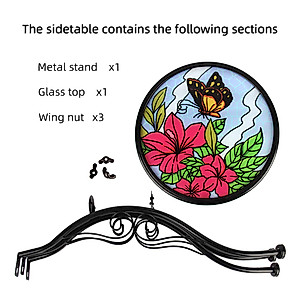 HONGLAND Outdoor Side Table Accent Round Painted Glass Desk for Garden,Patio, Dining Room 14 Inches(Butterfly)