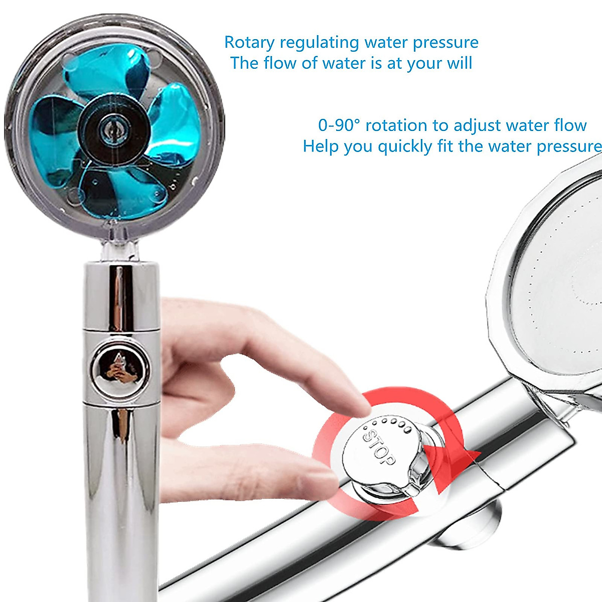 cdbz Handheld Turbocharged Pressure Propeller Driven Spinning Shower Head, 360 Rotation, ABS Material, Modern Style, 3 Settings