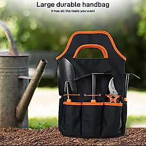 HEMOPLT Gardening Tools, 6-Piece Heavy Duty Garden Tool Set, Rust-Proof Gardening Hand Tools with Durable Organizer Handbag, Outdoor Hand Tools, Ideal Garden Tool Kit Gifts for Women and Men