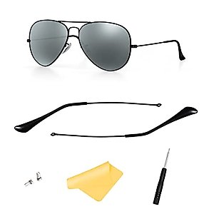 Replacement Temple Tips Temple Arms for Ray-Ban Aviator RB3025 3025 Sunglasses Repair Kit，Bonus Screws/Screwdriver/Sunglasses Bag-Black