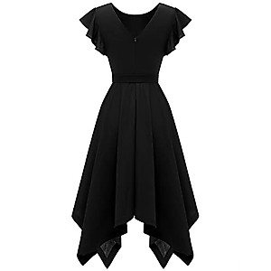 MUADRESS Women's Flutter Sleeve Cocktail Party Dresses Fit Flare Swing Bridesmaid Dress Homecoming Dress for Teen Black S