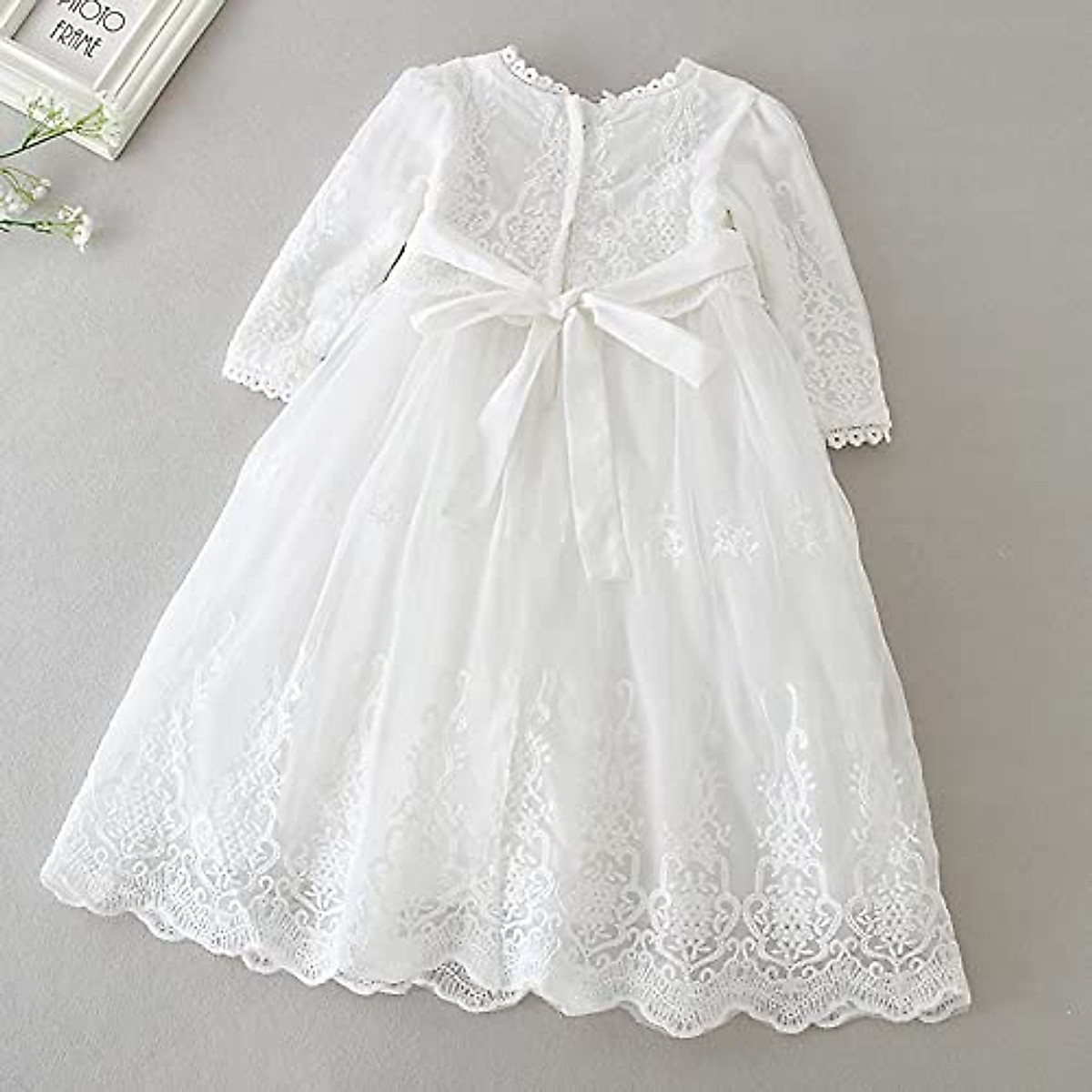 Leideur Baby Long Christening Gowns White Baptism Dress Special Occasion Dresses for Girls Birthday (6 Months, White 1)