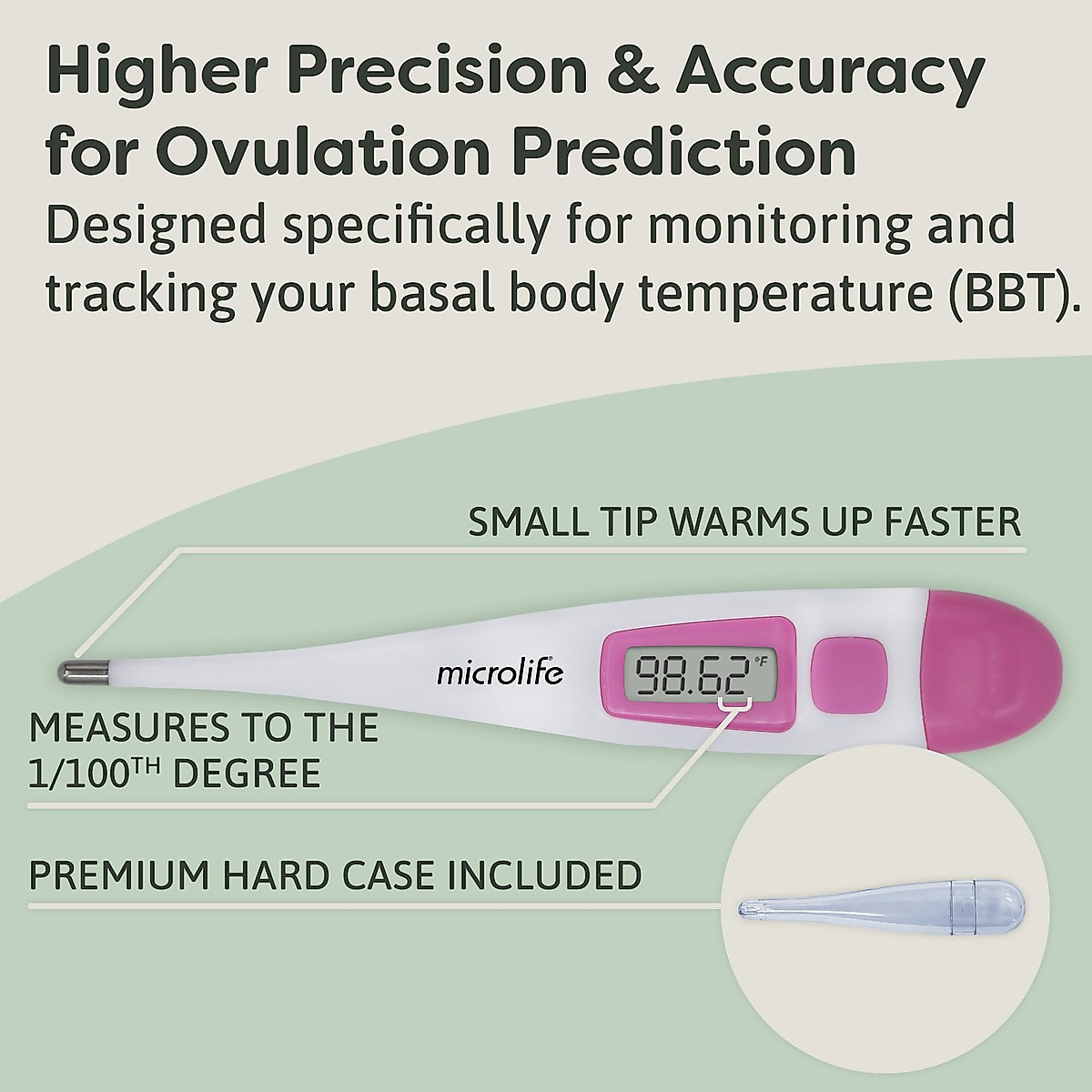 Microlife Digital Basal Thermometer 1/100th Accurate, for Fertility Prediction and Ovulation Tracking, NFP/TTC, (60-Second Reading), Oral or Vaginal BBT, Saves Last Memory
