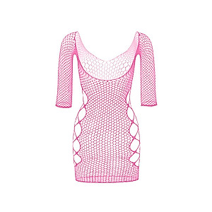 Vorifun Women Fishnet Lingerie Sleepwear One Piece Babydoll V-Neck Mini Dress One Size Pink