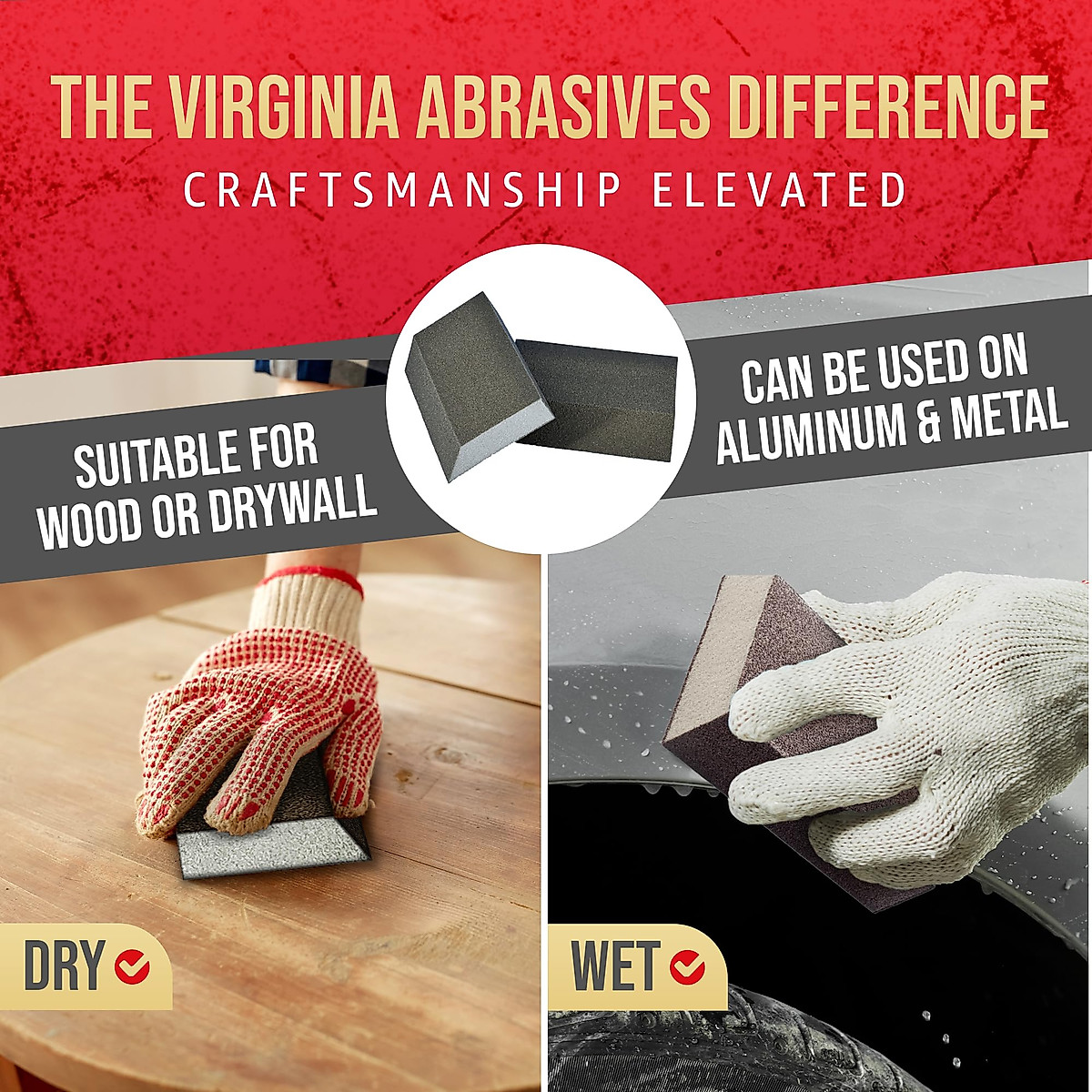 Virginia Abrasives 5” x 3” x 1” Single Angle Medium Grit Sanding Sponge Blocks - Washable and Reusable Sandpaper Foam Bricks/Pads Perfect for Finishing Drywall, Wood, Metal - Wet and Dry - 24 Pcs Pack