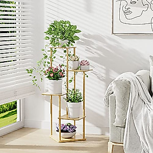 MUDEELA Plant Stand Indoor, 5 Tier Bamboo Corner, Tall Shelf Multiple Plant Holders for Indoor, Outdoor, Corner, Living Room, Balcony, and Bedroom