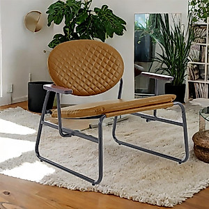 Finca ancha Saucer Accent Chair Office Reception Chair Upholstered Faux Leather Armchair Butacas para Sala Modernas with Metal Frame for Bedroom,Office (Brown+Leather)