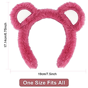 WHAVEL 2 Pcs Plush Animal Ears Headband, Cute Bear Costume Face Wash Hair Accessories for Adult Women Kids (Pink, Rose)