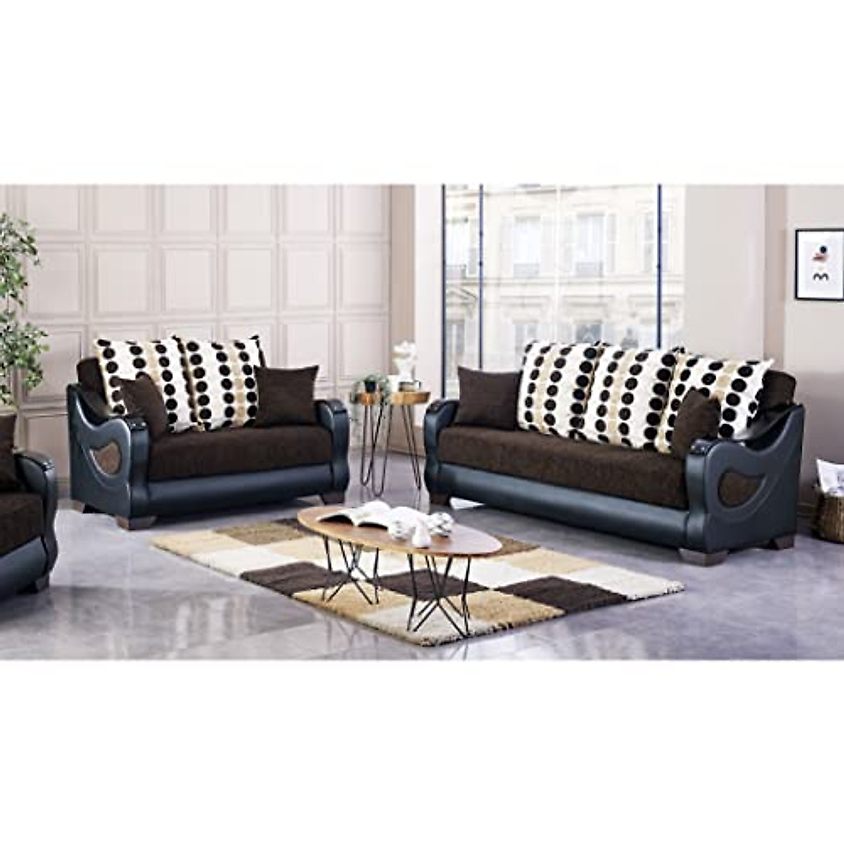 BEYAN Illinois Collection Upholstered Traditional Convertible Folding Sofa Bed with Storage Space Includes 2 Pillows, Dark Brown
