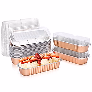 Suice Disposable Mini Cake Pans with Lids 6.5"x2.5"x1.2", 25pcs Aluminum Baking Cups Small Cupcake Pans 6.8Oz, Individual Dessert Pans Rose Gold Disposable Ramekins for Cheesecake, Creme Brule,Cupcake