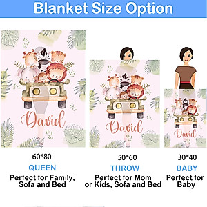ZouZou Personalized Baby Blankets with Name, Customized Baby Blankets for Boys- Safari Baby Blanket, Best Gift for Baby, Newborn, New Mom, Super Soft Plush Fleece, 30 x 40 inch