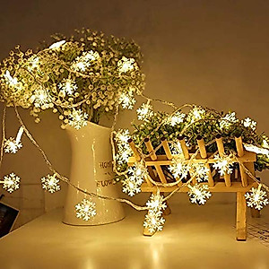 50 Led Snowflake LED Lights with Remote Control Timer, Battery Powered Snowflake Shaped LED String Lights for Christmas Indoor Outdoor, Party,Festival Garden Decor (Warm-White Snowflake, 16.5)