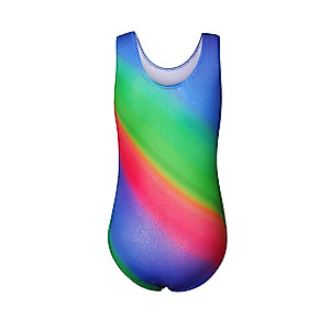 WanLiangJin Toddler Girls Gymnastics Leotards Size 8-9 9-10 8-10 Years Kids Sparkly Blue Rainbow Athletic Tumbing Class Ropa de Gimnasia para niñas Sport Activewear One Piece Unitards