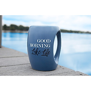 Pavilion Gift Company - 10519 Pavilion Gift Company Blue Huggable Hand Warming 16 oz Coffee Cup Mug Good Morning Lake Life