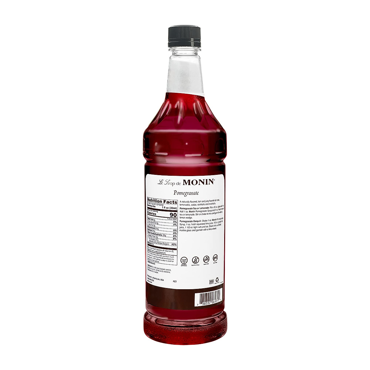 Monin - Pomegranate Syrup, Tart and Sweet, Great for Cocktails and Teas, Gluten-Free, Non-GMO (1 Liter)