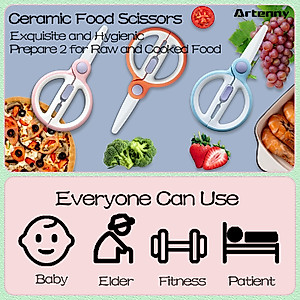 Artenny Kids Food Scissors, Ceramic Baby Food Scissors with Case Travel, Portable Toddler Food Scissors with Safety Lock (A)