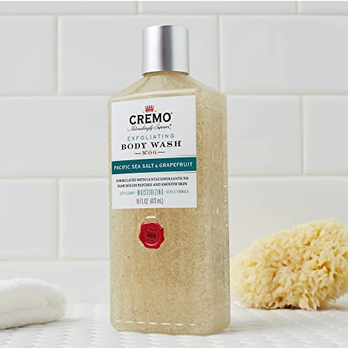 Cremo Exfoliating Pacific Sea Salt & Grapefruit Body Wash, A Refreshing Scent with Notes of Fresh Mint, Citron, Cedar and Moss, 16 Fl Oz (2-Pack)