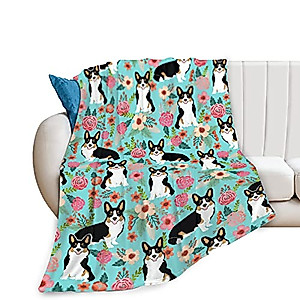 Corgi Flowers Blanket Soft Fleece Throw Blanket Cozy Fuzzy Warm Flannel Blankets for Women Men for Couch Bed Sofa All Season Gift (Green, 50"x40")