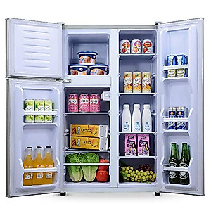 JLFTF Double Door Mini Fridge with Freezer Portable Fridge & Warmer, Mini Refrigerator Dorm, Office, Apartment with Adjustable Removable Glass Shelves