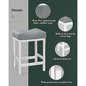 KATDANS Bar Stool, Counter Height Stool 24 Inch Saddle Stool, PU Leather Modern Kitchen Barstool with Metal Base, KS861P-LG, 1Pc