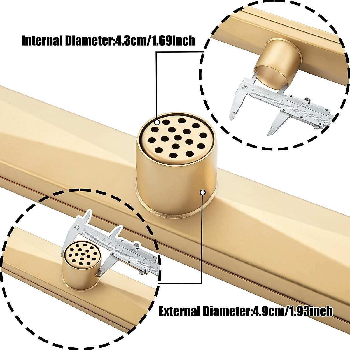 24 inch Linear Shower Drain with Removable Square Hole Panel by Using Brushed 304 Stainless Steel Process, Linear Drain Equipped with Adjustable Feet and Hair Strainer(Brushed Gold Color)