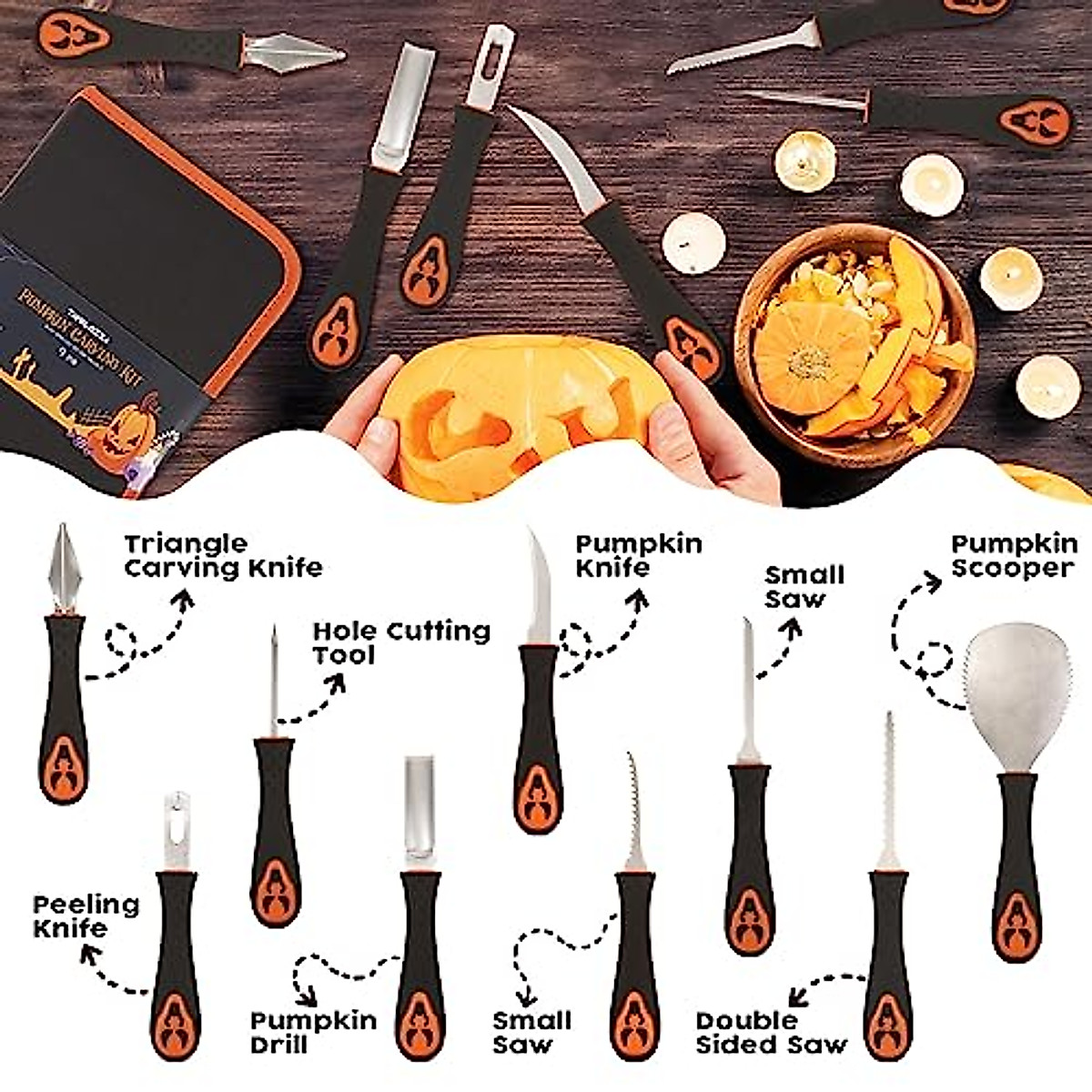 Halloween Pumpkin Carving Kit Tools - 9 PCS Premium Stainless Steel Pumpkin Knives Set Heavy Duty Carving Tools for Halloween Decorations, TAVOLOZZA