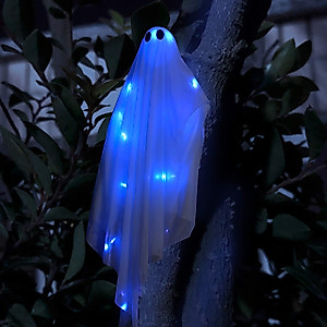 JOYIN Halloween Hanging Light up Ghost with Spooky Blue LED Light, 47” White Hanging Ghosts, Best Halloween Hanging Decoration for Front Yard Patio Lawn Garden Party Decor Indoor Outdoor