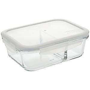 LocknLock Purely Better Glass Food Storage Container with Lid, Rectangle w/divider-32 oz, Clear