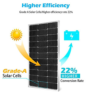 SUNGOLDPOWER 2pcs 100W Solar Panel Monocrystaline Solar Panel Module Grade A Solar Cell,Black,SG200WM