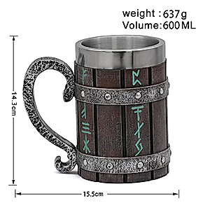 nordic viking rune mug Beer tankard Cup for men viking gift norse decor stainless steel wooden viking coffee cool mug viking gift for men beer cup stein