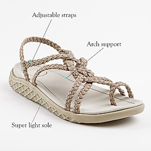 Plaka Explore Walking and Hiking Sandals for Women | Comfortable Summer Sandal with Arch Support | Waterproof Comfy Sandals for Travel, Beach or Poolside | Brazilian Sand | size 9