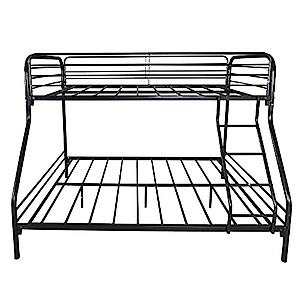 MOEO Twin Over Full Metal Bunk Bed, Heavy Duty Bedframe with Enhanced Upper-Level Guardrail for Kids, Bedroom and Home Furniutre, No Box Spring Required, Black