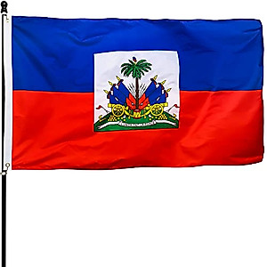 DANF Haiti Flag 3x5 Ft Thick Polyester, Fade Resistant, Brass Grommets, Canvas Header,Double Sided Haitian National Flags 3 X 5 Feet