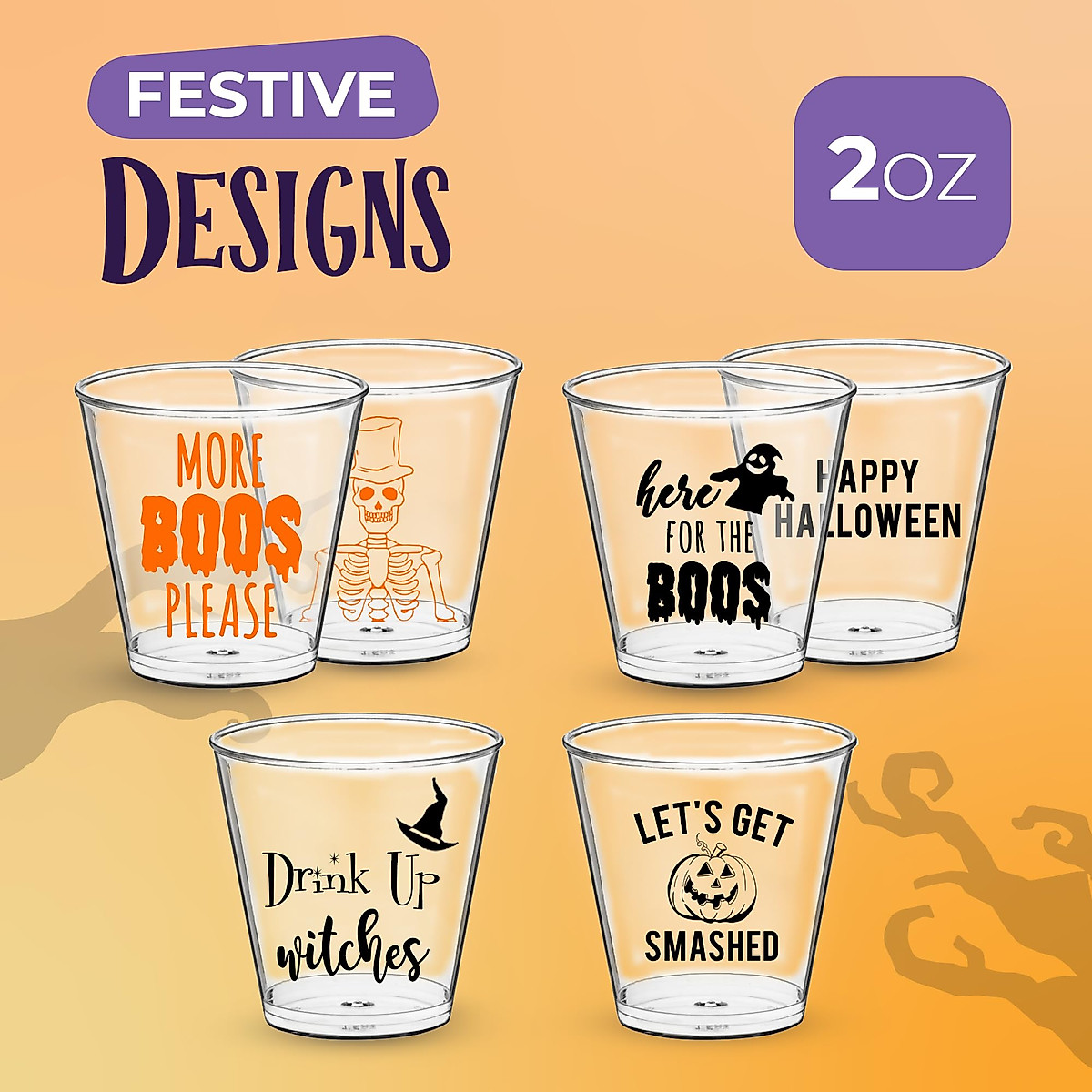 Your Dream Party Shop Halloween Shot Glasses 100 Pcs, Halloween Drinkware, 2 oz Horror Shot Glasses, Halloween Shot Cups, Halloween Drinking Decorations