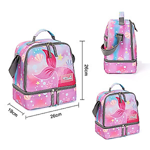 Tilami Lunch Bags Insulated Adjustable Strap Zipper, Water-Resistant Cooler Bags, Bento Bags for Kids Toddlers, Pink Tail