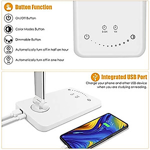 Lapeort LED Desk Lamp, Eye-Caring Dimmable Table Lamps, Portable Office Lamp with USB Charging Port, 5 Lighting Modes, Timer Function, Touch Sensitive Control for Reading, Study, Working