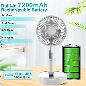 QUALORI Fan Collapsible Fan for Traveling Portable Foldaway Fan Rechargeable Portable Folding Travel Fans Portable Pedestal Standing Fan Foldable Travel with 7200Mah Battery for Bedroom Home Office