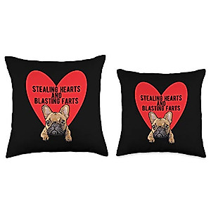 French Bulldog Blasting Farts Valentine's Gifts Stealing Hearts Blasting Farts Valentine's Day Frenchie Dog Throw Pillow, 18x18, Multicolor