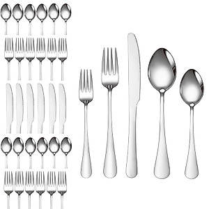 30 Piece Silverware Set Service for 6,Premium Stainless Steel Flatware Set,Mirror Polished Cutlery Utensil Set,Durable Home Kitchen Eating Tableware Set with Forks Spoons and Knives Set Silver