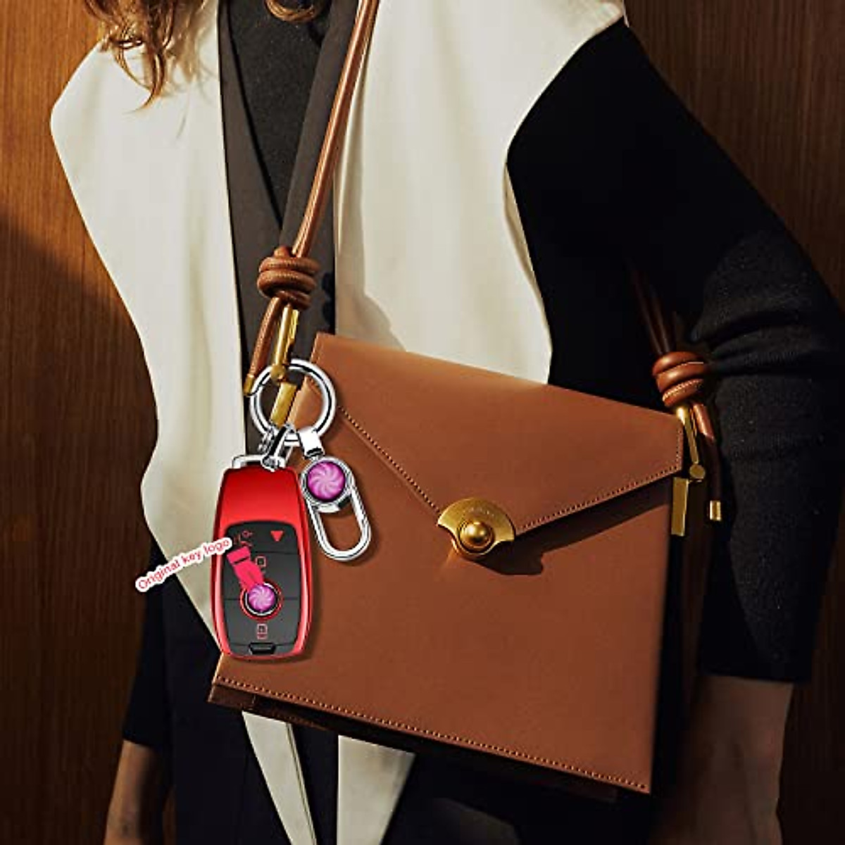 Becoci Compatible with Mercedes Benz Key Fob Cover with Keychain, Key Fob Case for Mercedes Benz A B C E G S Class,CLA CLS GLA GLB GLC GLE GLS, AMG GT, EQA EQB EQC, Premium Key Shell, Red