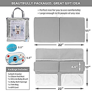 Bath Kneeler and Elbow Rest Set Baby Bath Kneeling Pad, Thick Non-Slip Bathing Kneeling Mat Cushion Quick Drying Bathtub Knee Saver with Arm Support and Pockets for Bathroom Bathing time Comfort, Gray