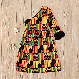 Digood Little Girls Dashiki African Dresses,Toddler Baby Kids Ethnic Style Sloping Shoulder Party Dress Clothes(Multicolor,4-5 Years)